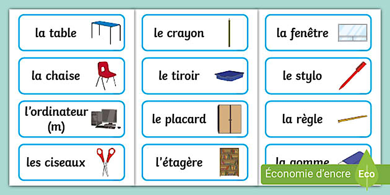 Editable French School Equipment Vocabulary Cards - Twinkl