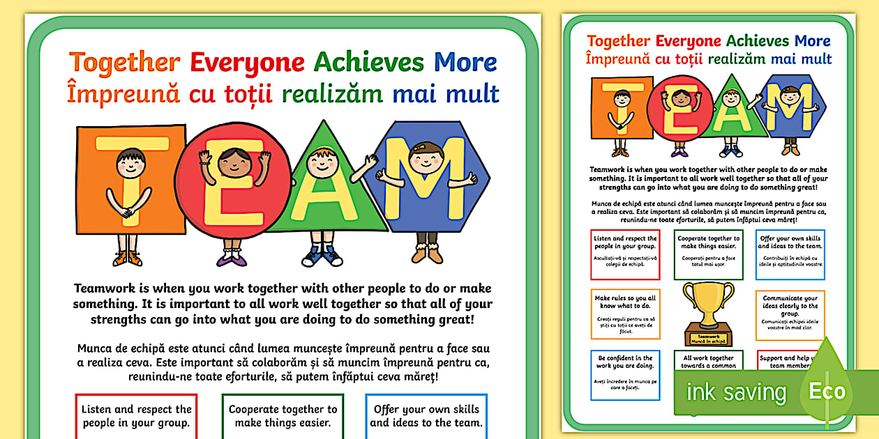 TEAM Large Motivational Display Poster Romanian/English