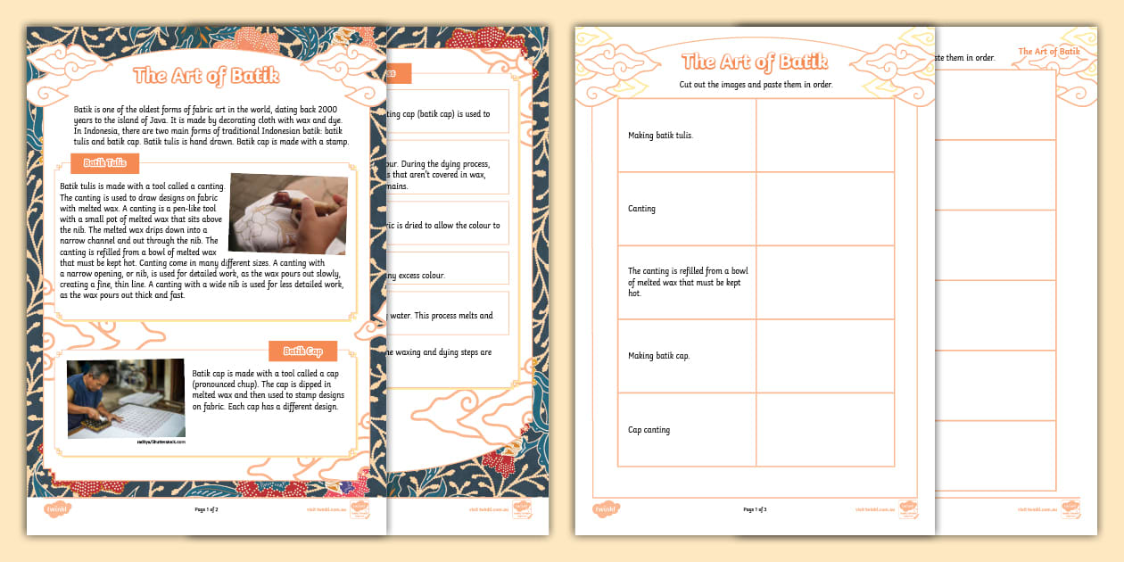 Indonesian Batik Read, Cut and Paste Activity (teacher made)