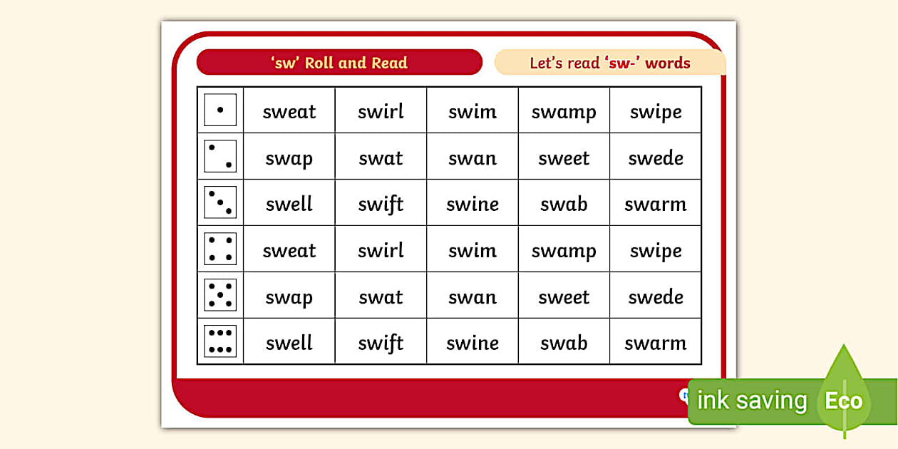 'sw' Roll and Read Board Game (creat de profesori) - Twinkl
