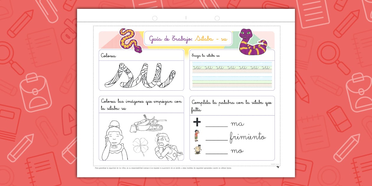Guía de Trabajo: Práctica de Sílaba - su - Twinkl