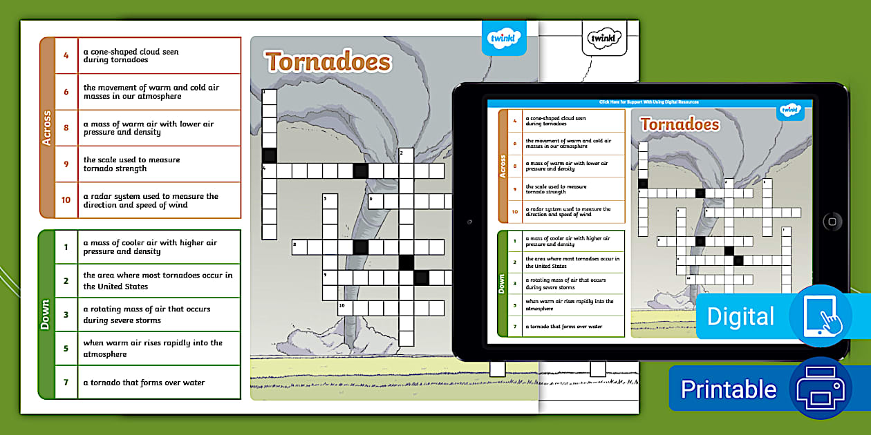 Tornadoes Crossword for 6th-8th Grade