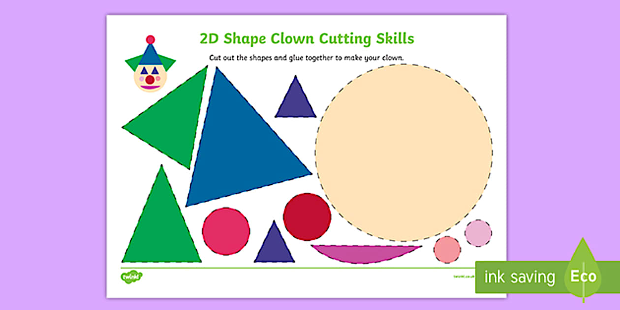 Black and White Clown 2D Shape Cutting Skills Activity