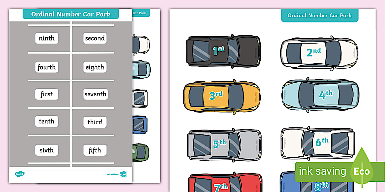 👉 Ordinal Numbers Car Park Matching Activity - Maths - Twinkl