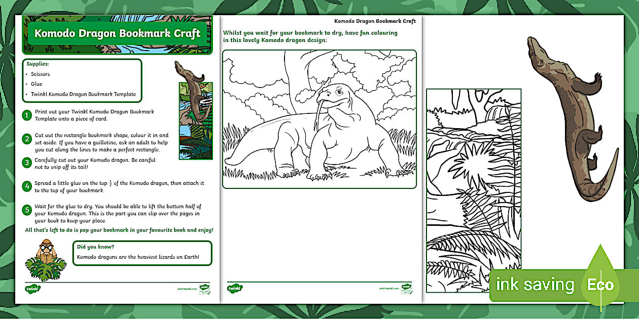 Komodo Dragon Bookmark Craft (teacher made) - Twinkl