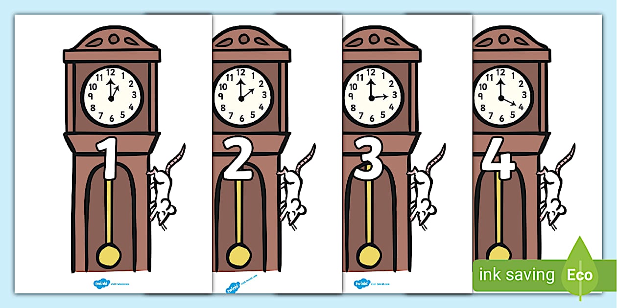 Hickory Dickory Dock Times On Clocks Posters - nursery rhymes