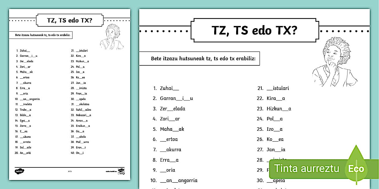 Fitxa: TZ, TS edo TX? - Euskera (teacher made) - Twinkl