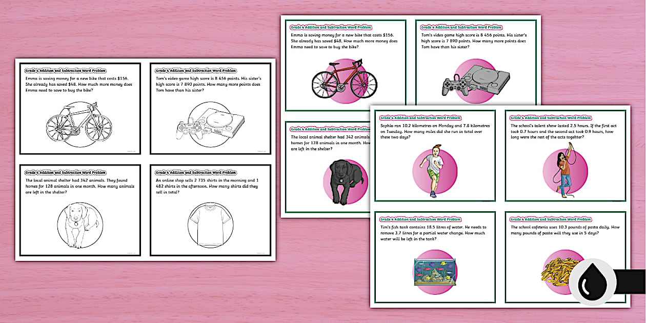 Grade 4 Addition and Subtraction Challenge Cards - Twinkl