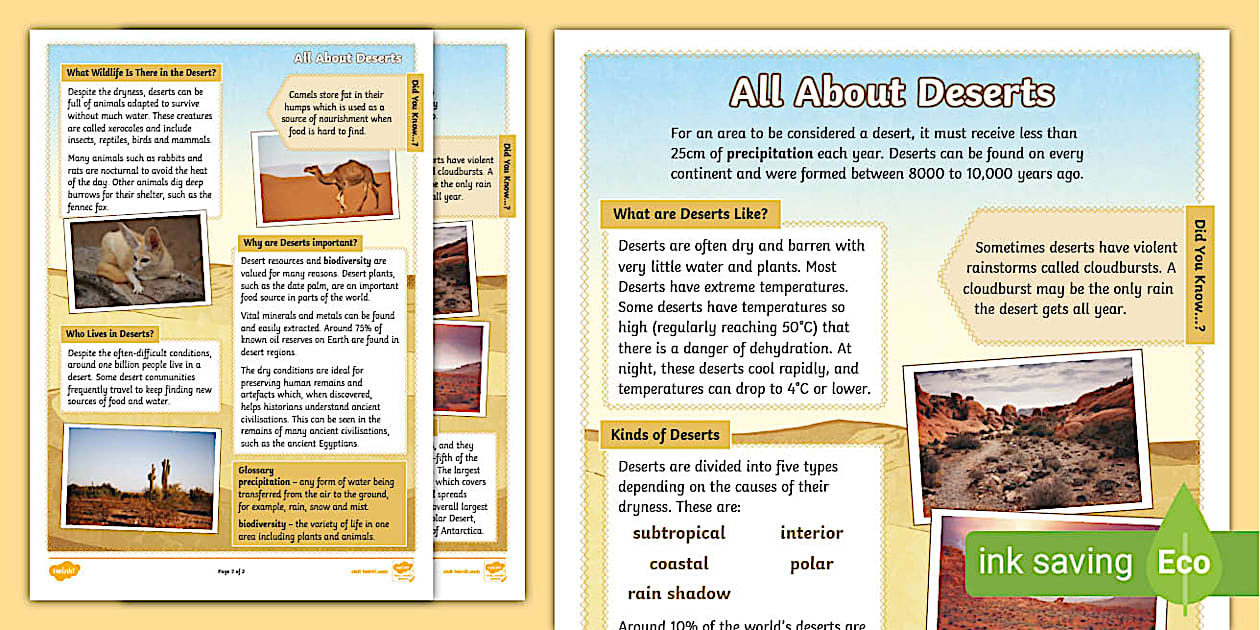 KS2 All About Deserts Fact File (teacher made) - Twinkl