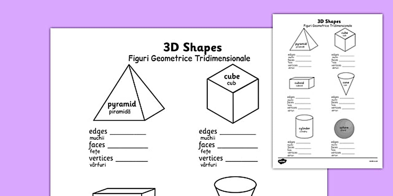 3D Shape Properties Worksheets Romanian Translation - Twinkl