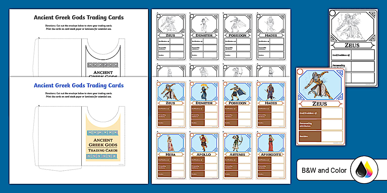 Ancient Greek Gods Trading Cards Project for 6th-8th Grade