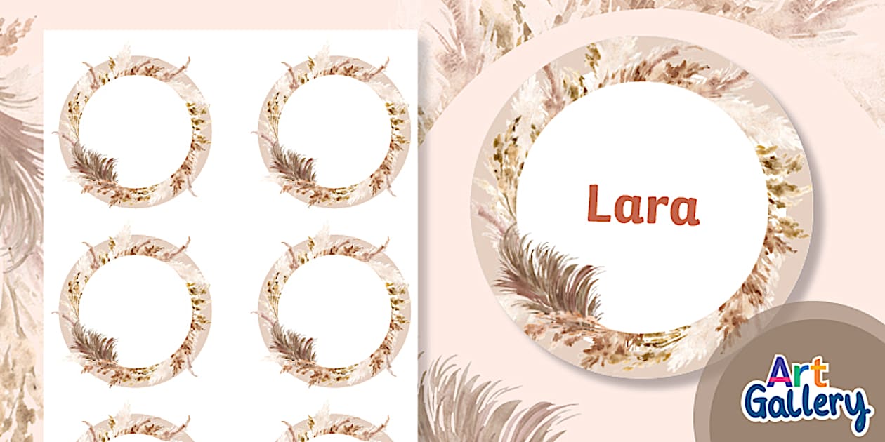 Boho Neutral Editable Circle Name Labels - Twinkl