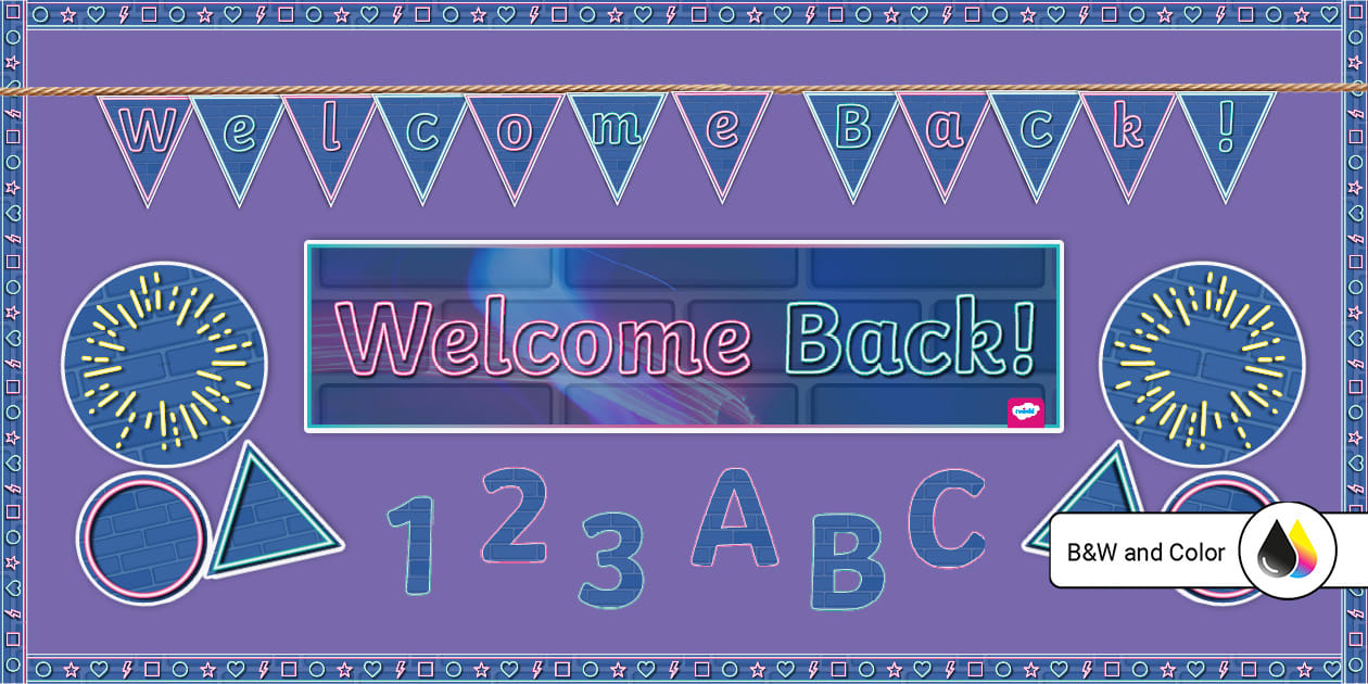 Welcome Back! Neon Theme Bulletin Board Pack (teacher made)