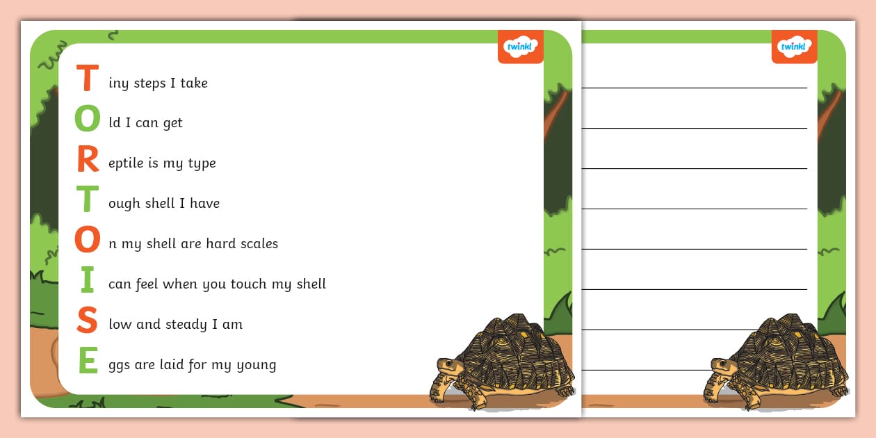KS1 Tortoise Acrostic Poem Example and Template - Twinkl