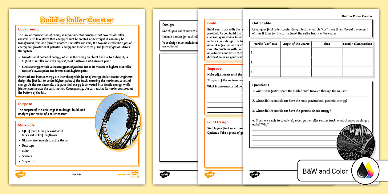Roller Coaster STEAM Activity for 6th-8th Grade - Twinkl