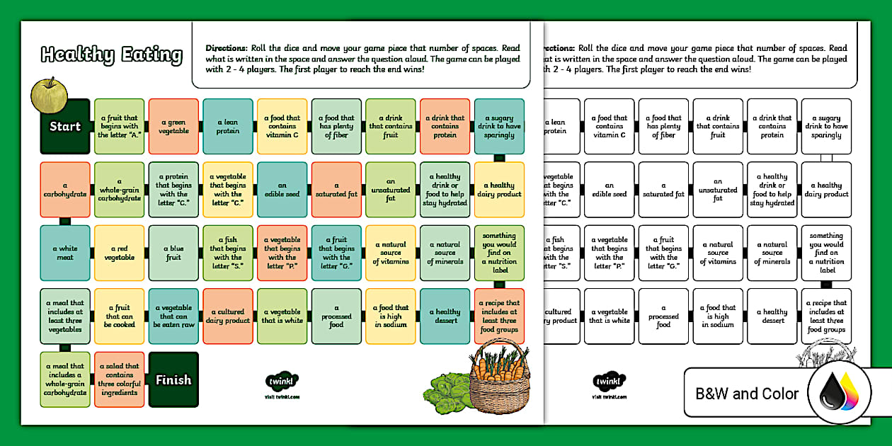 Healthy Eating Board Game for 3rd-5th Grade