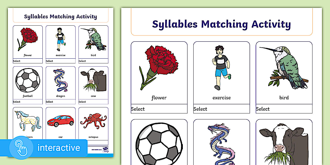 Syllables Interactive Matching PDF (teacher made) - Twinkl