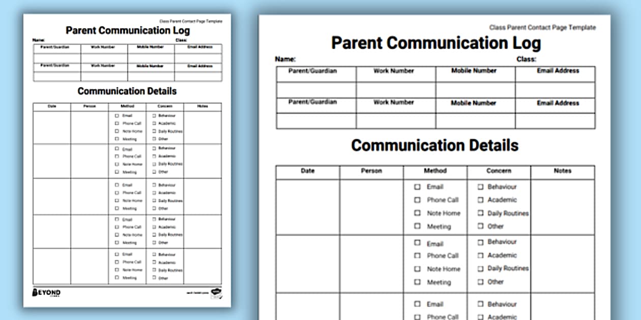 Class Parent Contact Page Template