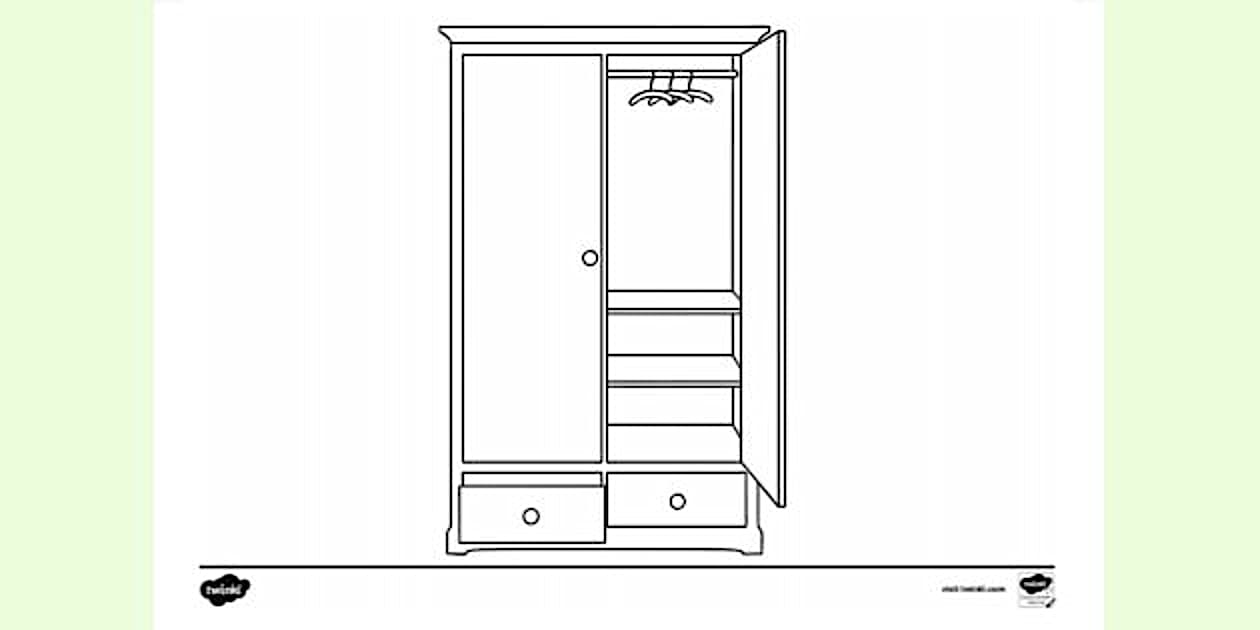 Wardrobe with Open Door And Drawer Colouring Sheet - Twinkl