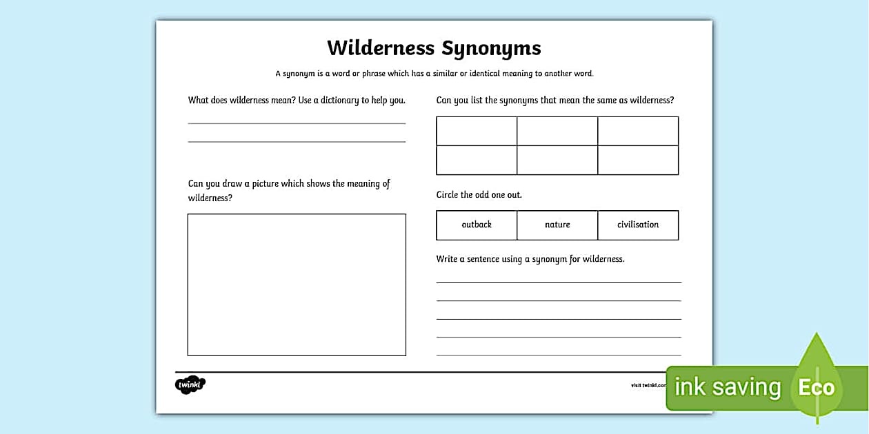 Wilderness Synonyms Worksheet (teacher made) - Twinkl