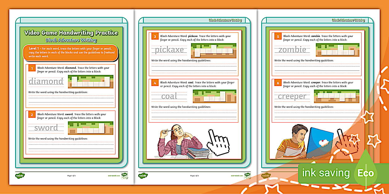 Video Game Handwriting: Block Adventure Writing - Twinkl
