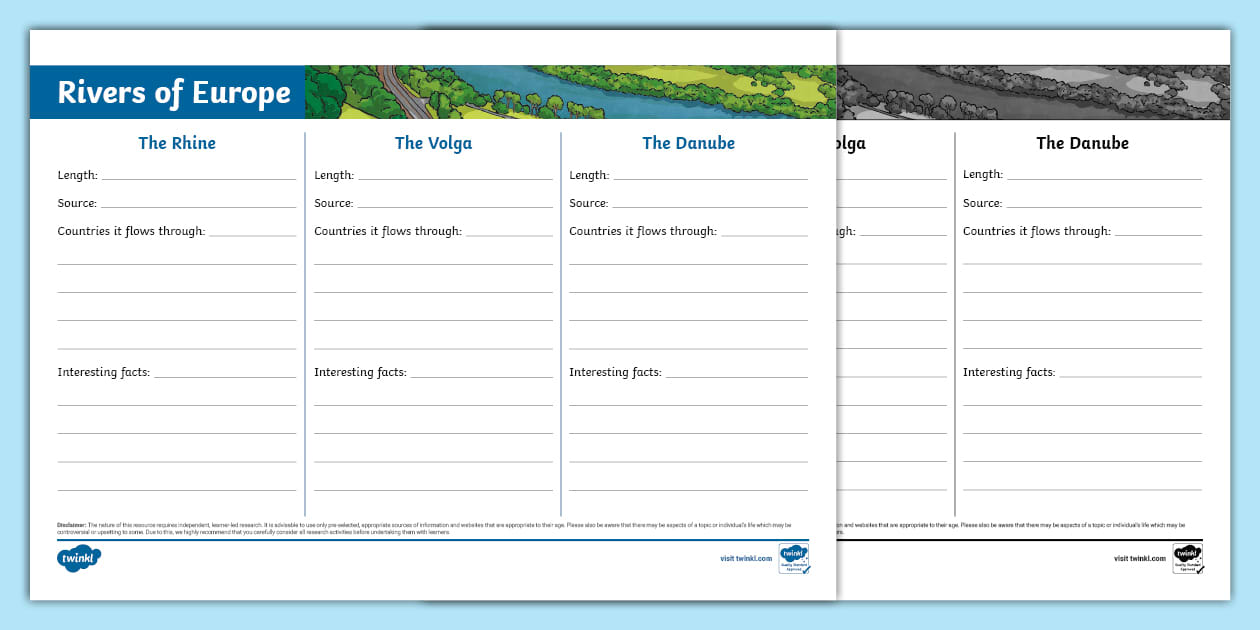 Rivers of Europe Fact File Template - Geography