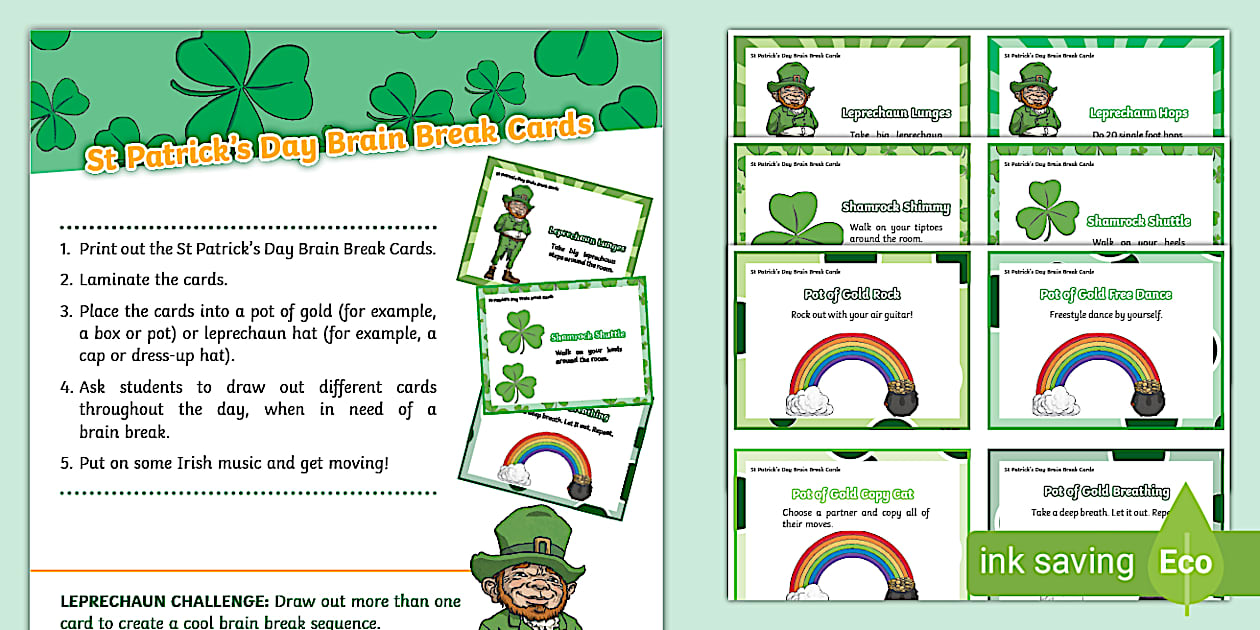 St Patrick's Day Brain Break Cards (Teacher-Made) - Twinkl