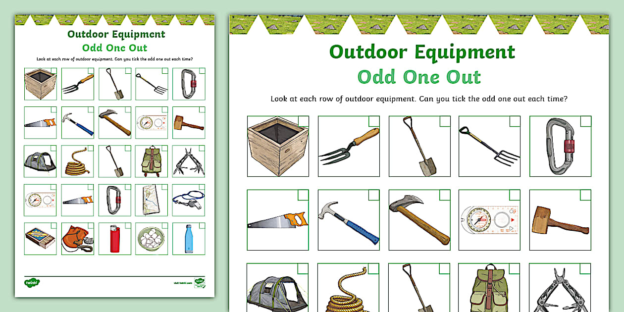 Outdoor Equipment Odd One Out Worksheet - Twinkl - KS2