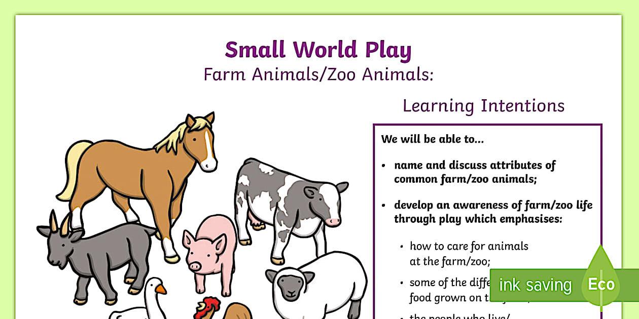 P.B.L. Small World Animals - Learning Intentions A4 Display Poster