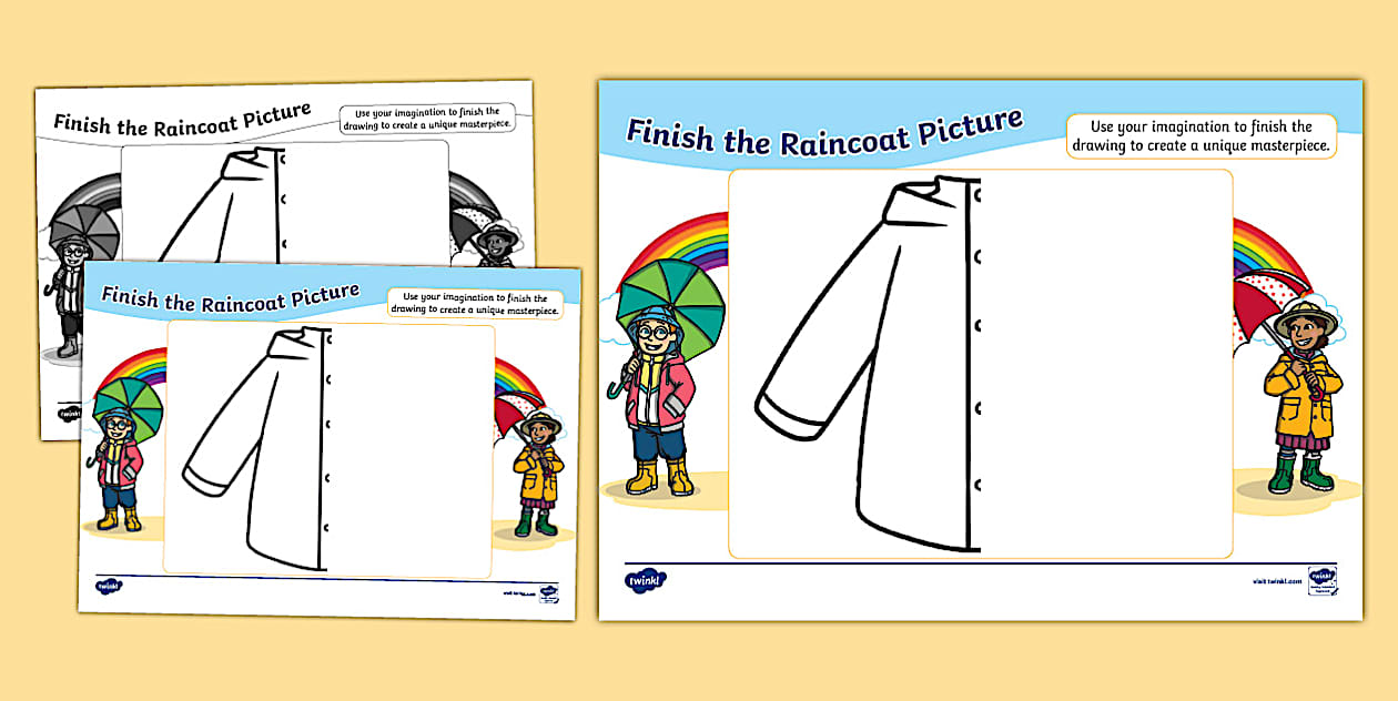 Raincoat Finish the Picture Worksheet (teacher made)