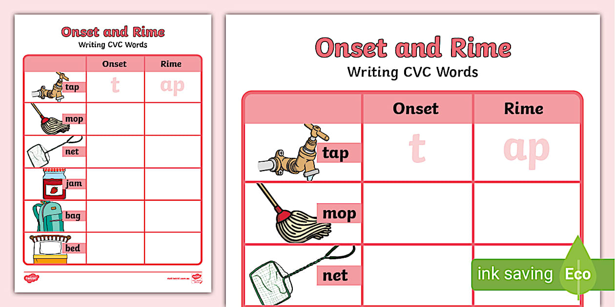 Editable Onset and Rime Writing CVC Activity - Twinkl