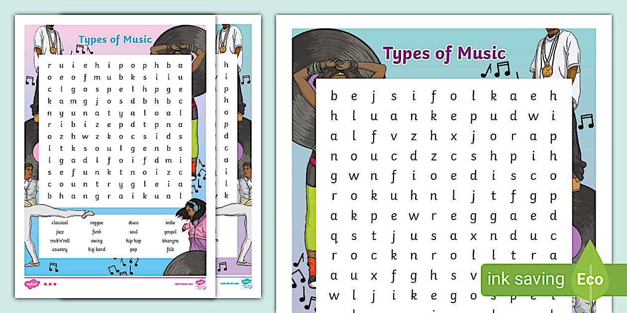 👉 Types of Music Wordsearch (teacher made) - Twinkl