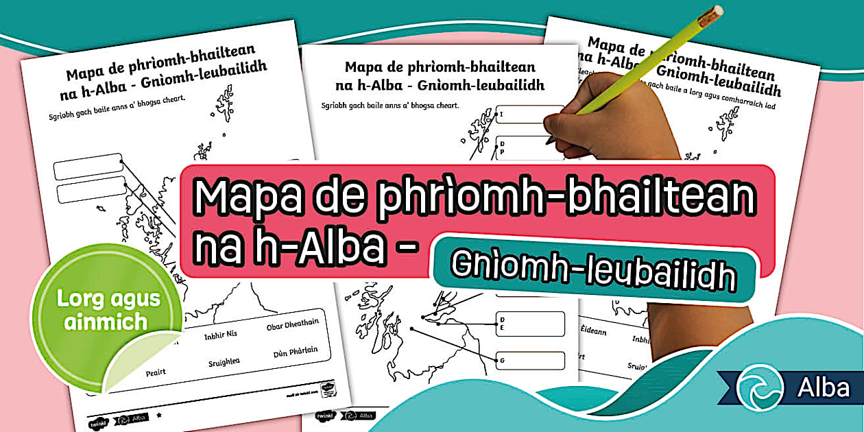 Mapa de phrìomh-bhailtean na h-Alba Scotland Cities Gaelic