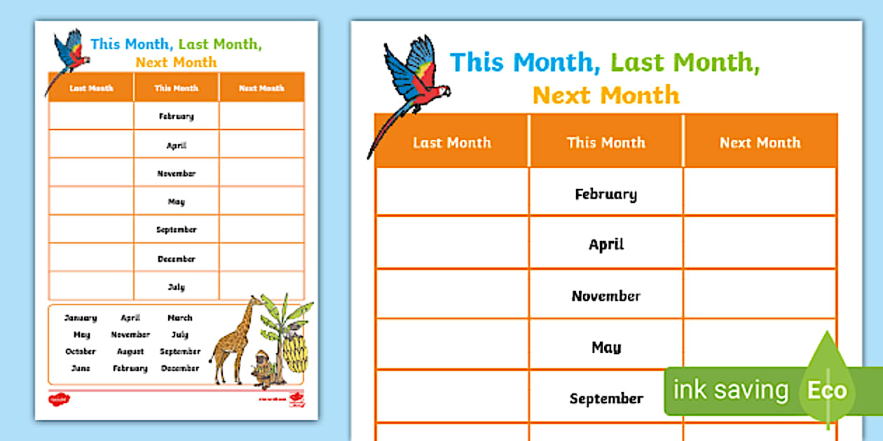 This Month, Last Month, Next Month Activity - - Twinkl