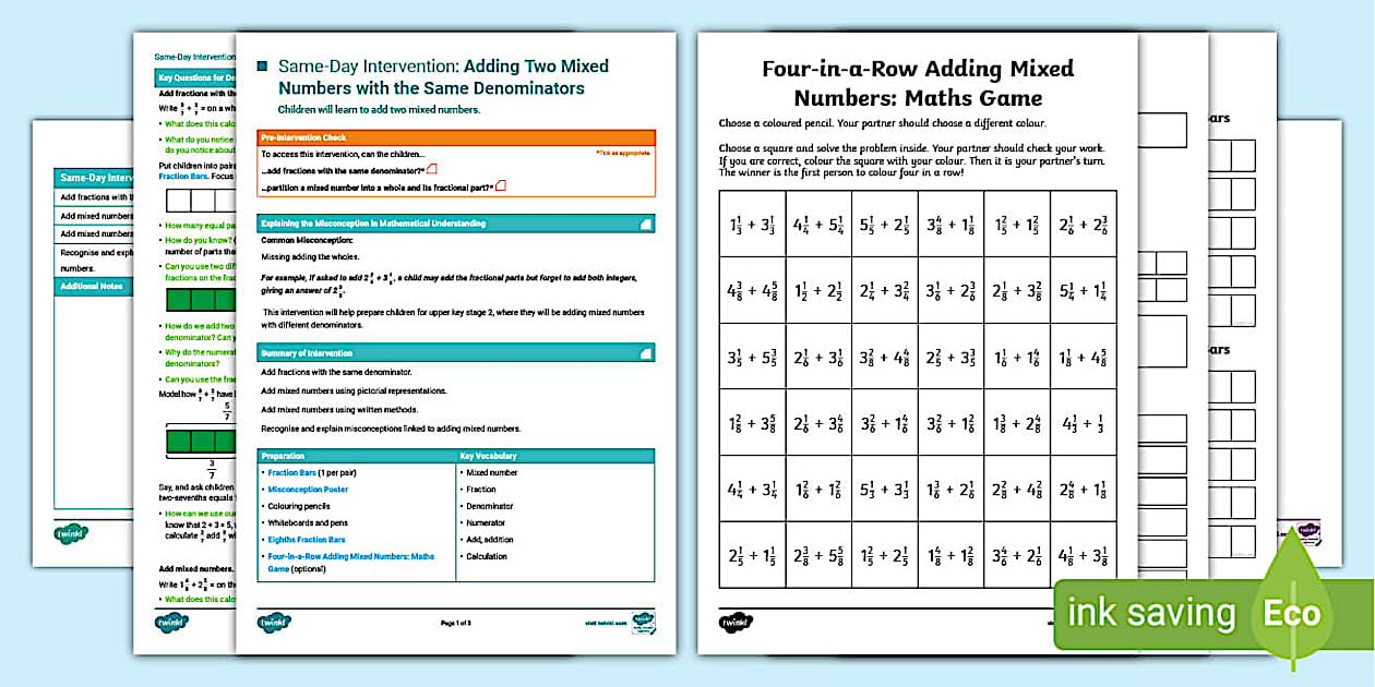 👉 Y4 Maths intervention Adding Mixed Numbers - Twinkl