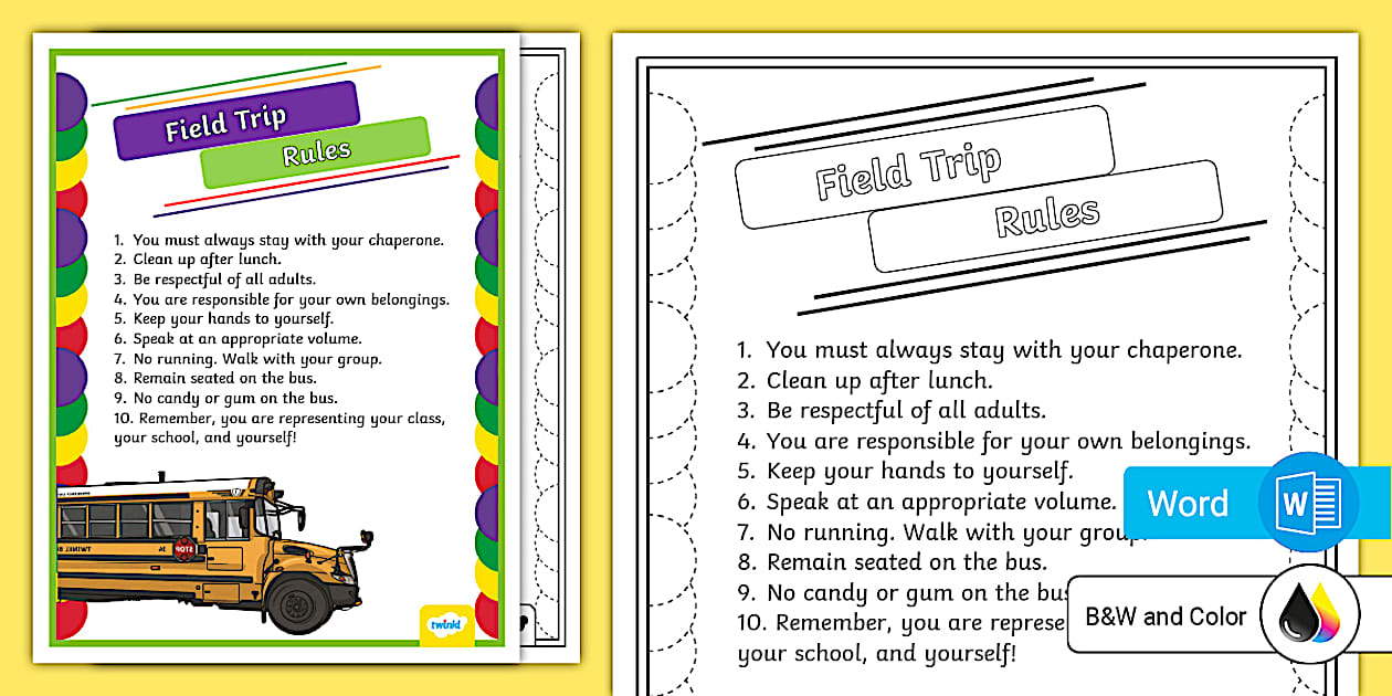 Editable School Field Trip Rules Poster and Handout - Twinkl
