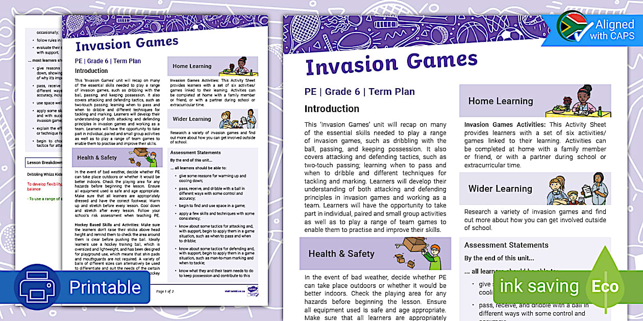 Grade 6 Physical Education Invasion Games Term Plan