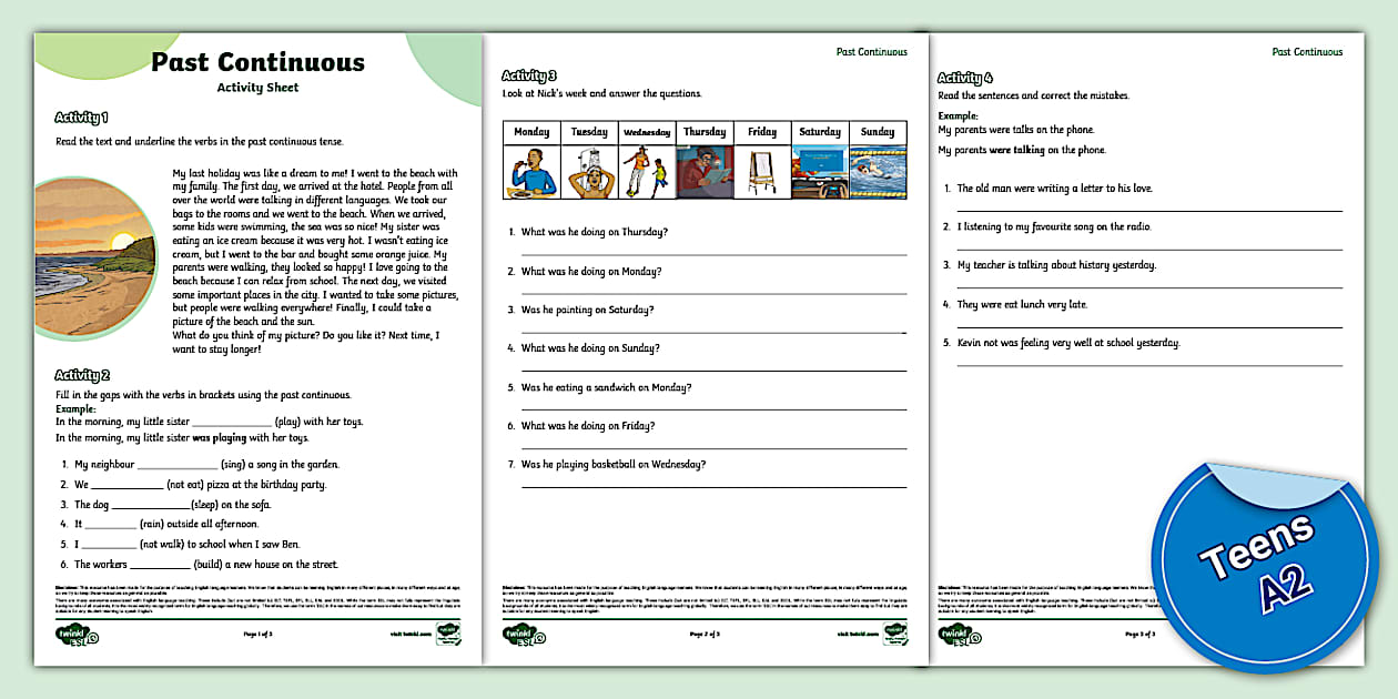 ESL Past Continuous Activity Sheet (teacher made) - Twinkl