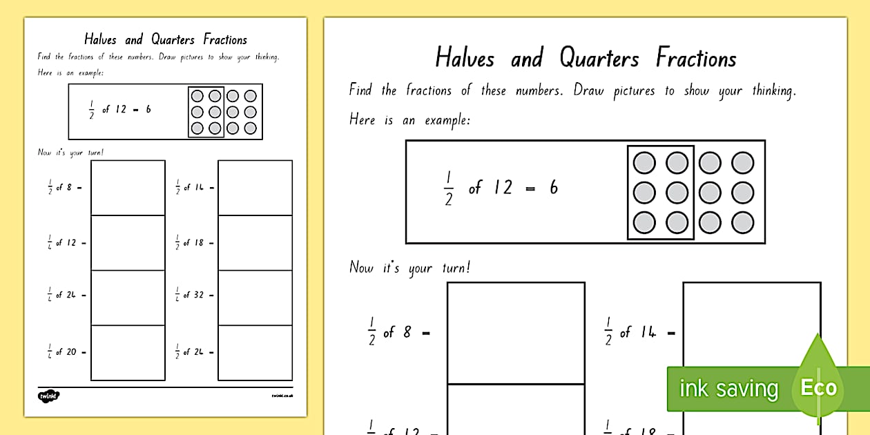Halves And Quarters NZ Maths Fractions Worksheet - Twinkl