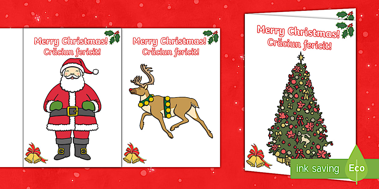 Black and White Christmas Cards English/Romanian - Twinkl