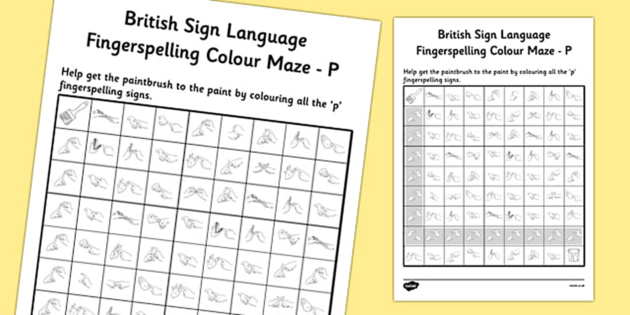 British Sign Language Left Handed Fingerspelling Colour Maze P