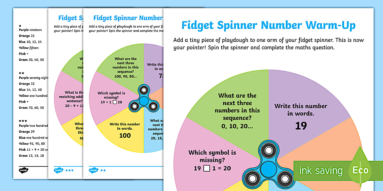 Year Two Fidget Spinner Number Warm-Up Activity - Twinkl