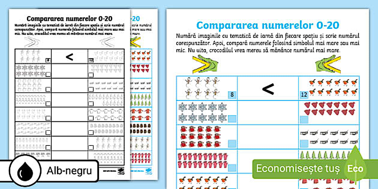 Compararea numerelor 0-20 – Fișă de activitate