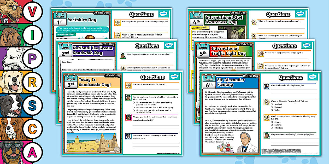 KS2 On This Day Pawsome Comprehension Pack: August - Twinkl