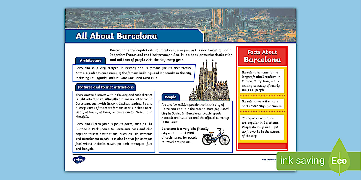 Barcelona Fact File - Twinkl - Geography (teacher made)