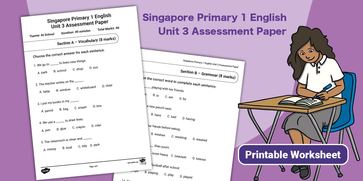 Singapore Primary 1 English Unit 3 Assessment Paper | Reading and Language