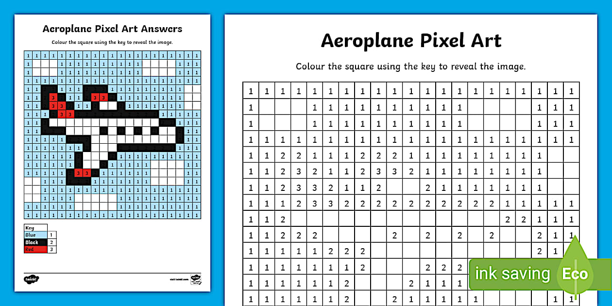 Aeroplane Pixel Art Template (teacher made) - Twinkl