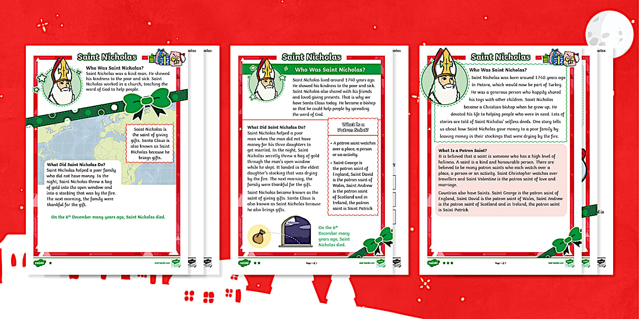 KS1 Saint Nicholas Differentiated Reading Comprehension Activity