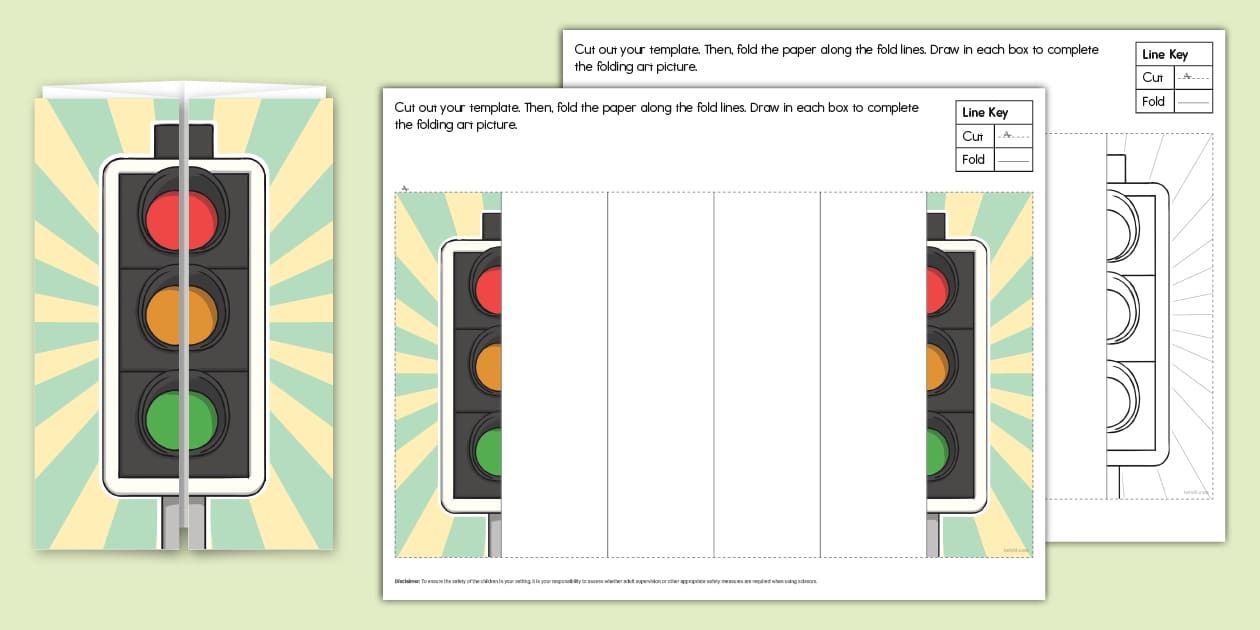 Traffic Light Folding Art Template (teacher made) - Twinkl
