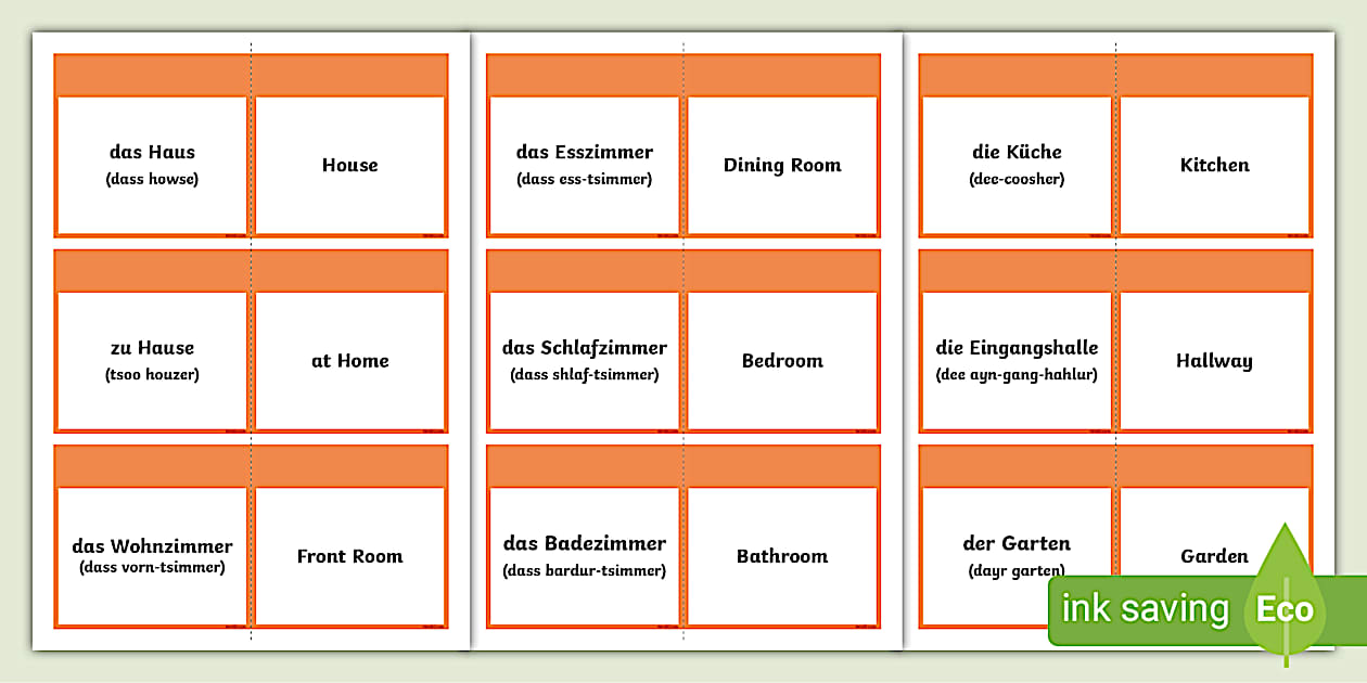 German Rooms Double-Sided Flashcards | Languages | Twinkl
